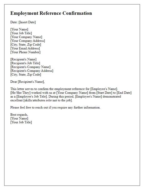 Letter Template For Employment Reference Verification Free Samples In