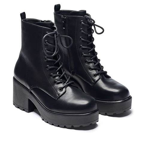 Black Leather Chunky Platform Military Boots In Size 10 Koi Footwear
