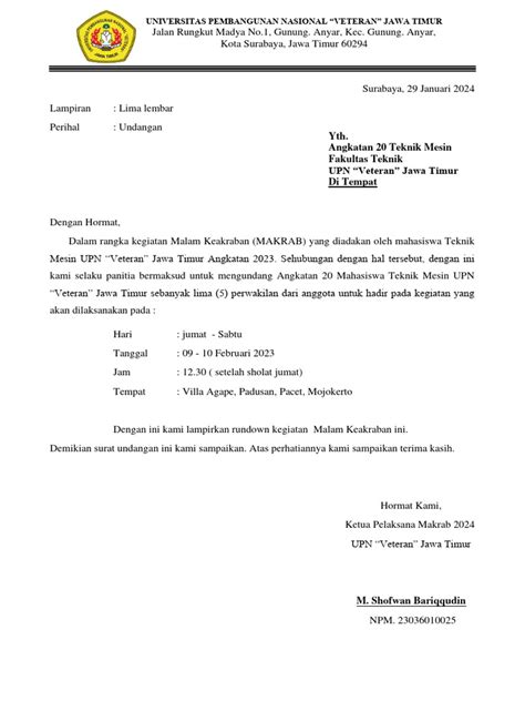 Surat Undangan Makrab 2024 Angkatan 20 Pdf