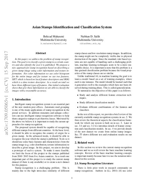 Pdf Asian Stamps Identification And Classification System