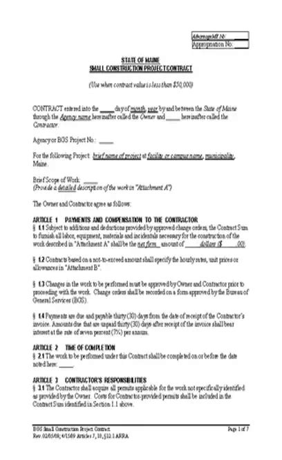 Small Construction Project Contract Pdfsimpli