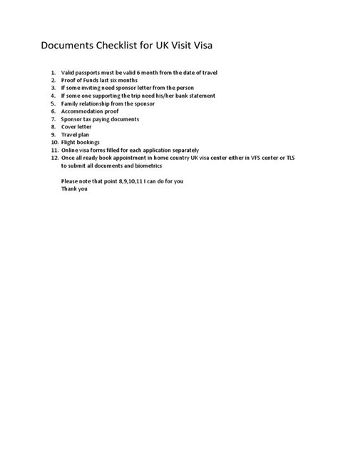 Documents Checklist For Uk Visit Visa Pdf