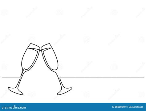 Continuous Line Drawing Of Two Glasses Of Wine Stock Vector