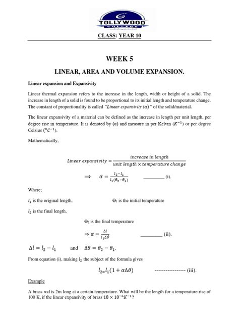 Phy Yr 10 Wk 5 Pdf Thermal Expansion Temperature