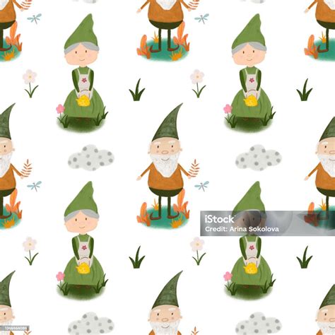 Seamless Pattern With Cute Dwarves Stock Illustration Download Image