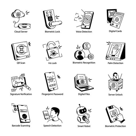 Set Of Biometric Authentications Linear Icons 46420950 Vector Art At