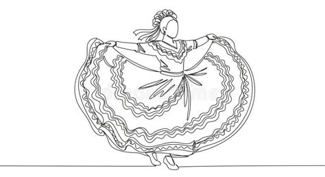 Dancing Woman Line Art In Traditional Dress Stock Illustration Illustration Of Skirt Isolated