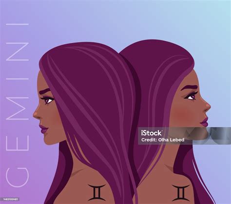 조디악 기호 쌍둥이자리의 벡터 그림입니다 아름다운 소녀로서의 점성술 기호의 그림 가공의 인물에 대한 스톡 벡터 아트 및 기타 이미지 가공의 인물 달력 디자인 Istock