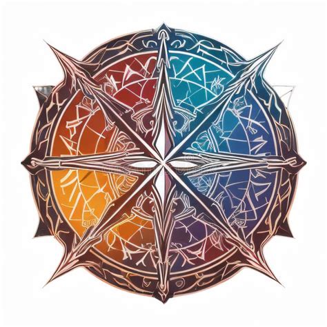 Ai Generated Illustration Of An Intricate Compass Rose With Vibrant Colors Of Blue And Orange