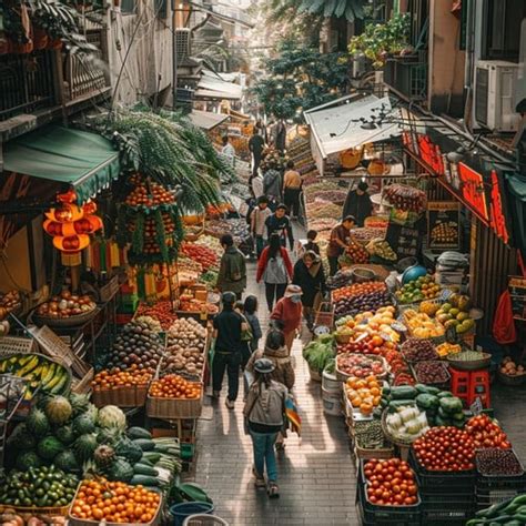Free Bustling Market Scene Image Market Street Produce Download