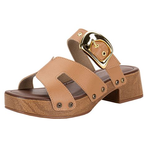 Tamanco Feminino Salto Grosso Beira Rio 8559101 Camel Clovis Calçados