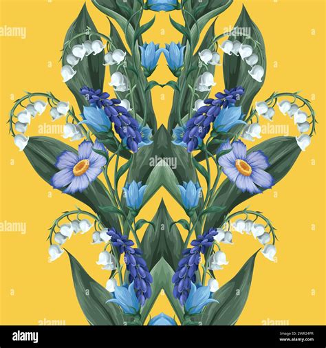 Border With Lilies Of The Valley And Other Flowers Vector Stock Vector