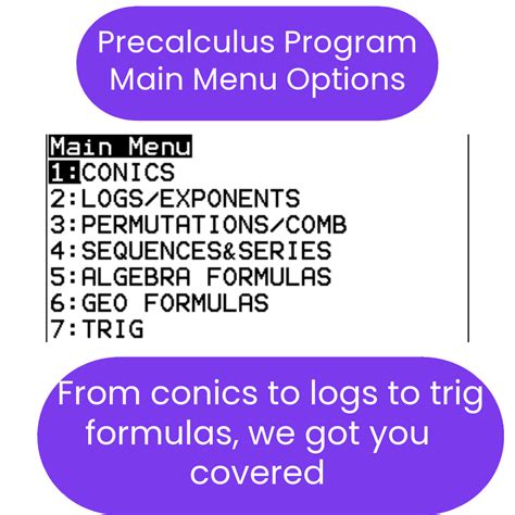 Precalculus Equations And Formulas Ti84 Plus Ce Program Precal