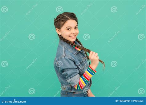 Long Hair Can Be Fun And Playful Happy Girl In Pigtails Blue