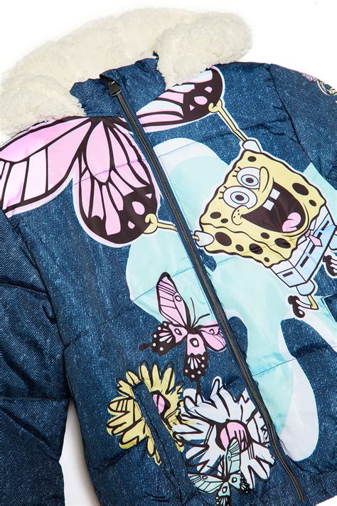 Mini Spongebob Butterflies Denim Puffer Jacket Denim Fashion Nova