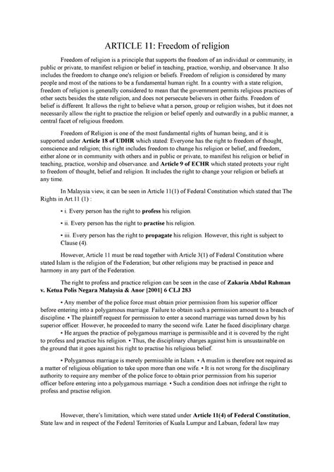 Article 11 Federal Constitution Malaysia