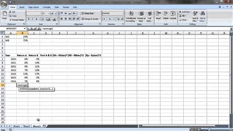 Expected Return And Variance In Excel Youtube