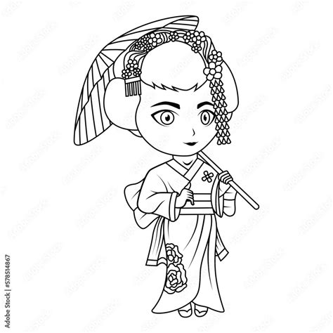 Geisha Chibi Mascot Logo Line Art Stock Vector Adobe Stock