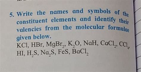 5 Write The Names And Symbols Of The Constituent Elements And Identify T