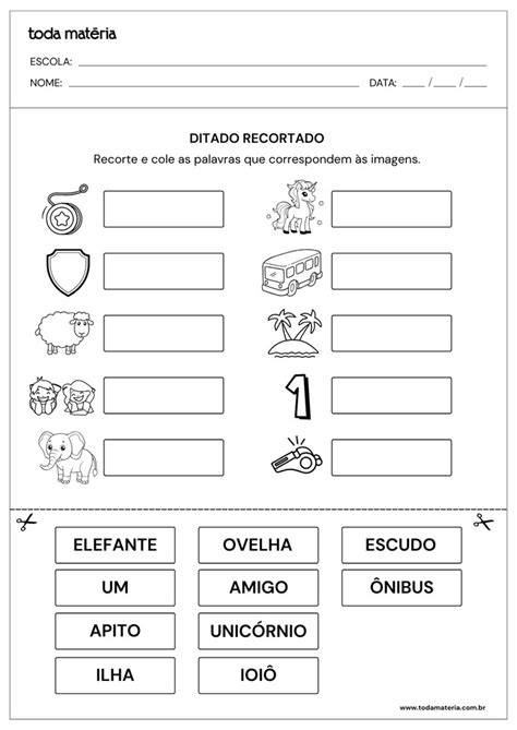 Atividades De Ditado Recortado Para Alfabetização Para Imprimir