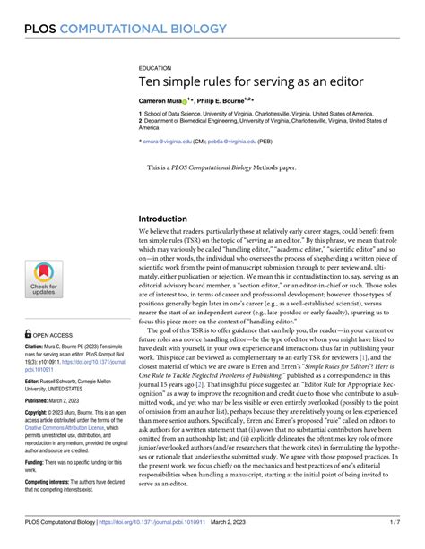 Pdf Ten Simple Rules For Serving As An Editor