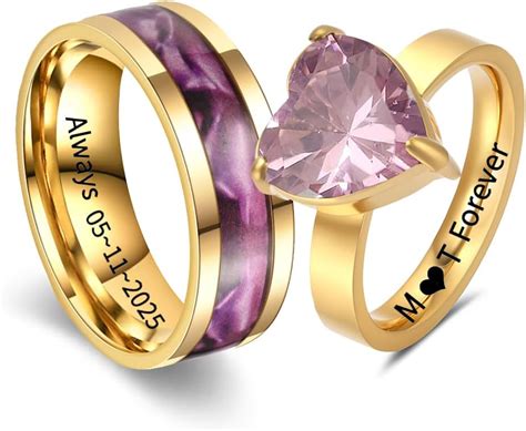 Custom Engraved Rings For Couples Promise Rings Set Gold Wedding Rings