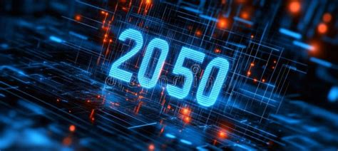 Futuristic Glowing Year 2050 On Digital Technology Background Concept