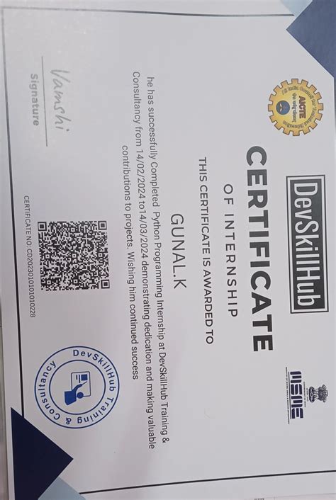 I Completed The Python Programming Internship At Devskillhub Gunal K