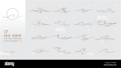 Sea Wave One Line Minimalism Style Thin Line Illustration Vector Set
