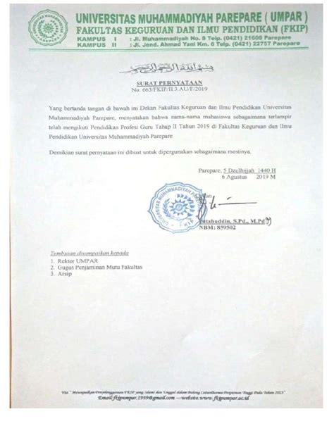 Surat Keterangan Kampus Umpar Pdf