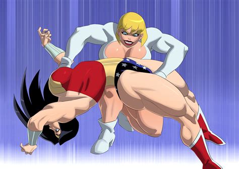 Rule 34 Arched Back Backbreaker Black Hair Blonde Hair Cleavage Dc Dc