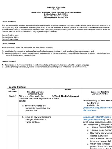 syllabus structure of english pdf