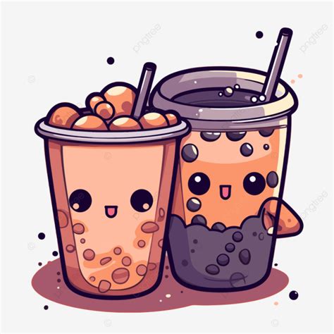 Boba Tea Vector Sticker Clipart Two Cups Of Bubble Tea With Cartoon Faces In Them Sticker