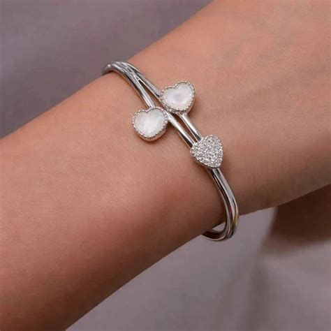 Triple Heart Open Cuff Bracelet 925 Silver Silvorn India