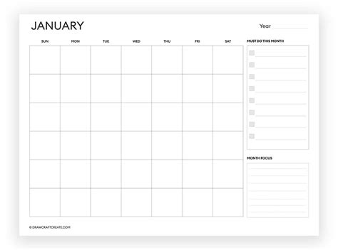 Free Printable Blank Calendars Vertical Landscape Draw Craft Create