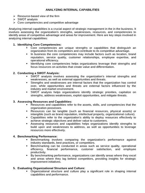 Analyzing The Internal Capabilities Pdf Competitive Advantage