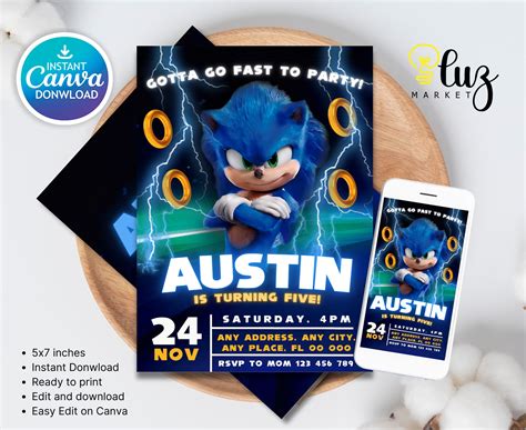Sonic Invitation Sonic Birthday Invitation Sonic Party Invite Printable