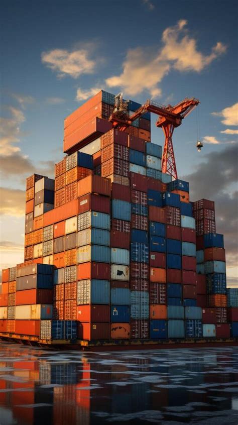 Cargo Ship Vista Containers Stacked High Harbor Backdrop Showcasing