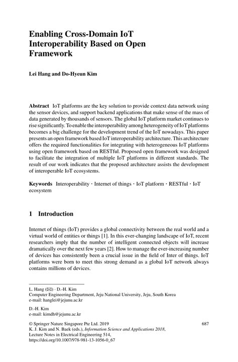 Pdf Enabling Cross Domain Iot Interoperability Based On Open Framework Icisa 2018