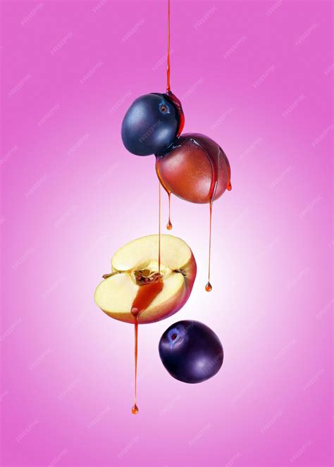 Premium Photo Fruits Composition With Pouring Cherry Syrup