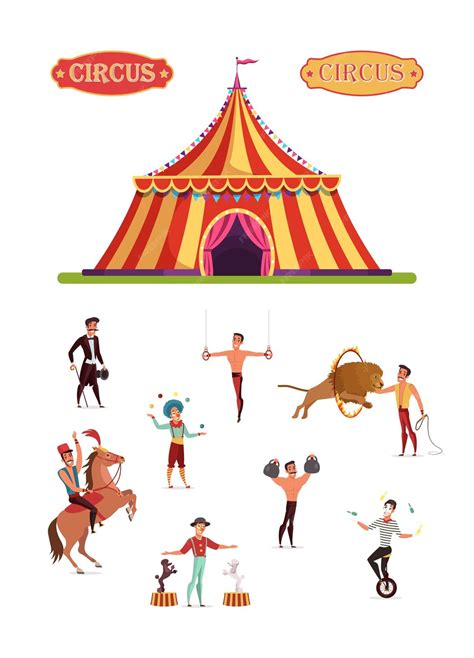 Conjunto De Personagens De Desenhos Animados De Atores De Circo Manipuladores De Animais