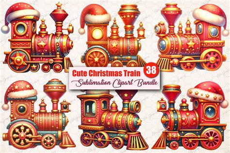 Watercolor Cute Christmas Train Clipart Graphic By Citragraphics