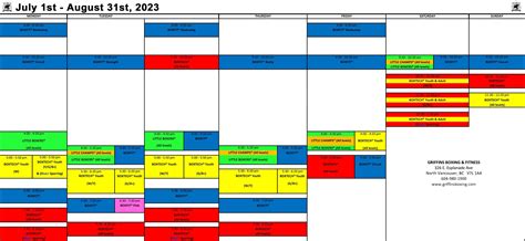Summer Class Schedule Griffins Boxing And Fitness