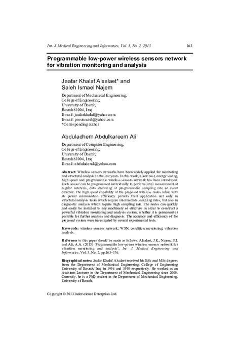 pdf programmable low power wireless sensors network for vibration monitoring and analysis