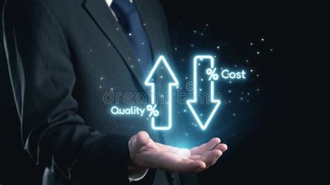 Businessman Holding Animated Graph Indicating Quality And Cost