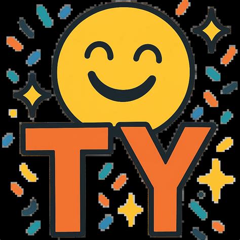 Cheerful Ty Emoji With Confetti And Sparkles Around The Letters