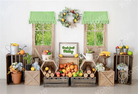 Rustic Farmhouse Fresh Fruit Market Backdrop