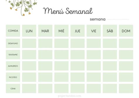 Modelo De Menu Semanal Para Impressao Gratis