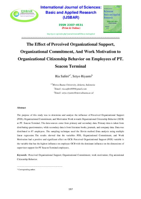 Pdf The Effect Of Perceived Organizational Support Organizational Commitment And Work
