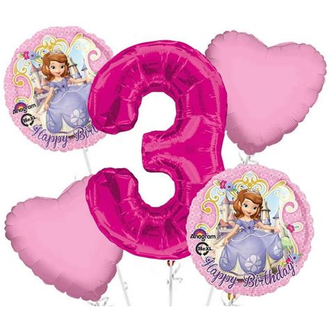 Sofia The First Balloon Bouquet 5 Pc 3rd Birthday Hotpink Number 3